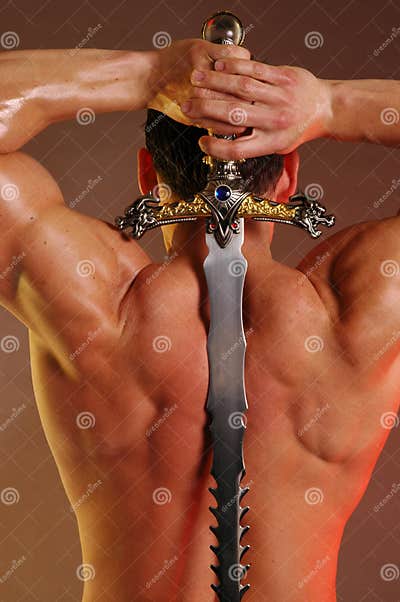Male back with sword stock image. Image of back, hero, muscle - 361893