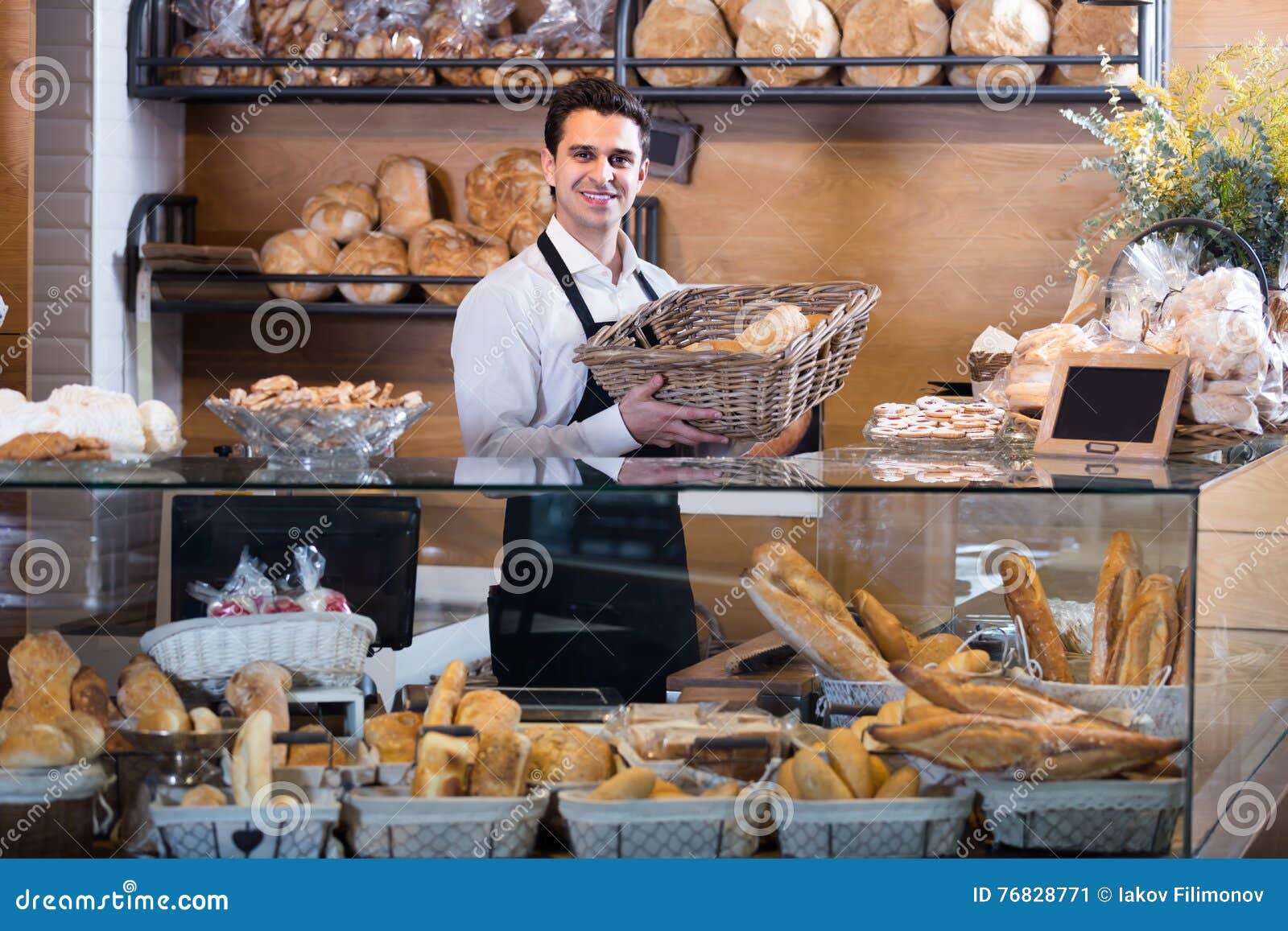 Male baker at bakery stock image. Image of bread, caucasian - 76828771