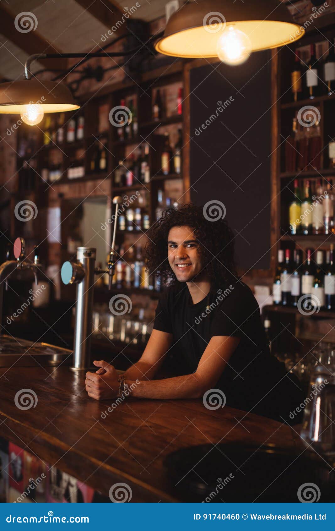 Male Bar Tender at Bar Counter Stock Photo - Image of confident ...