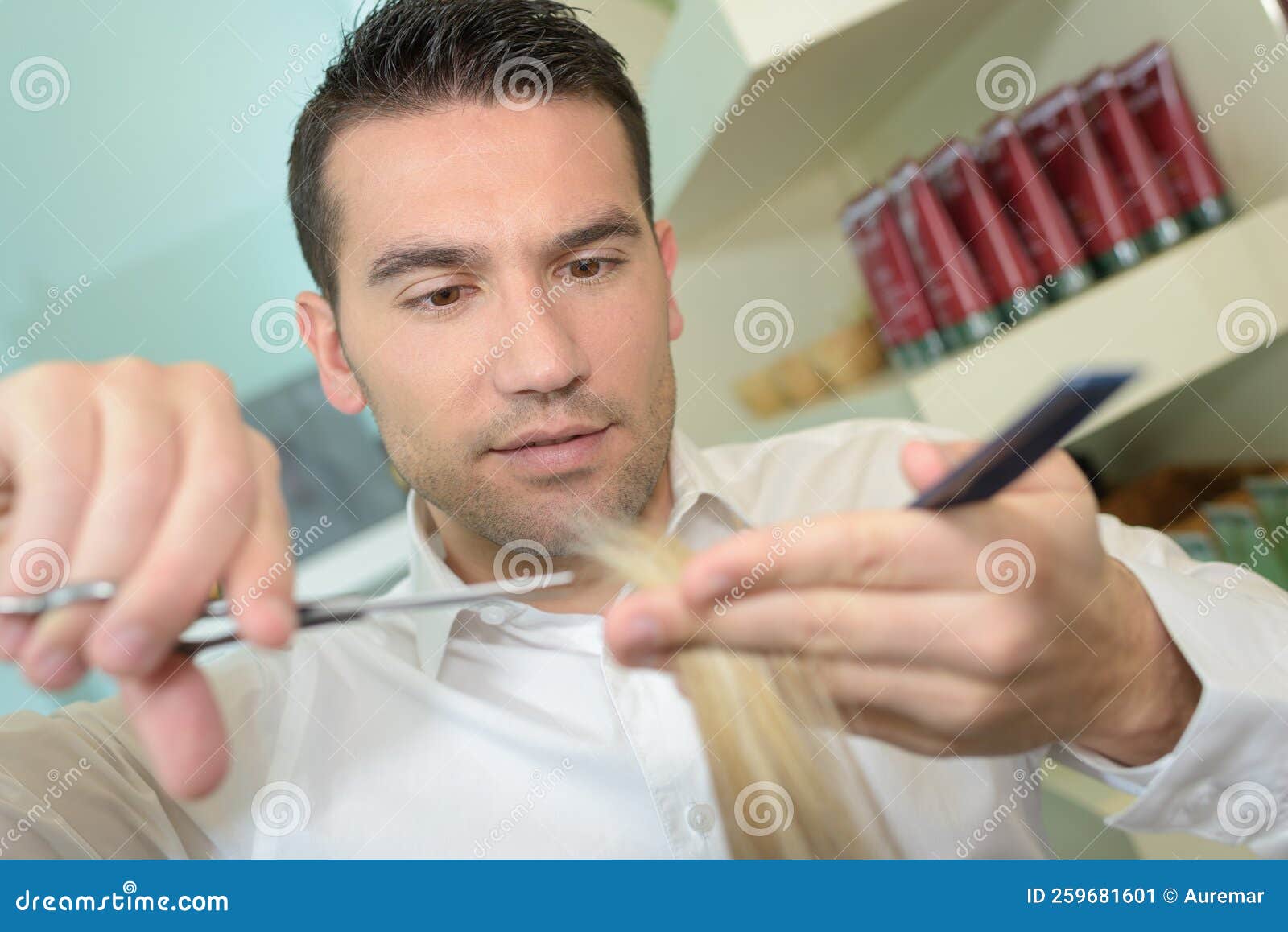 Male Barber Cutting Client Hair Stock Image - Image of head, haircut ...