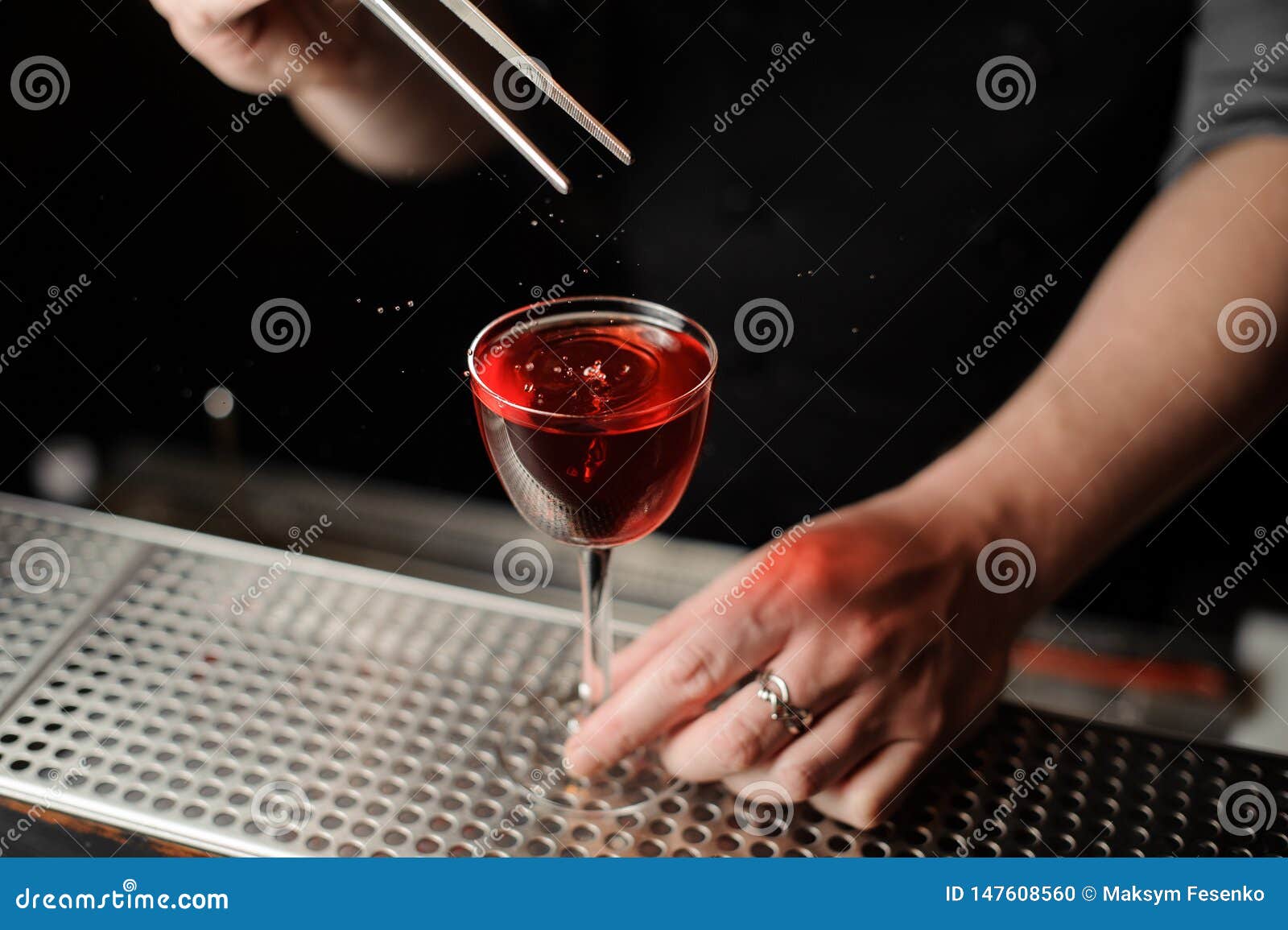 Bartender Dropping Cherry in an Alcohol Drink Stock Photo - Image of ...