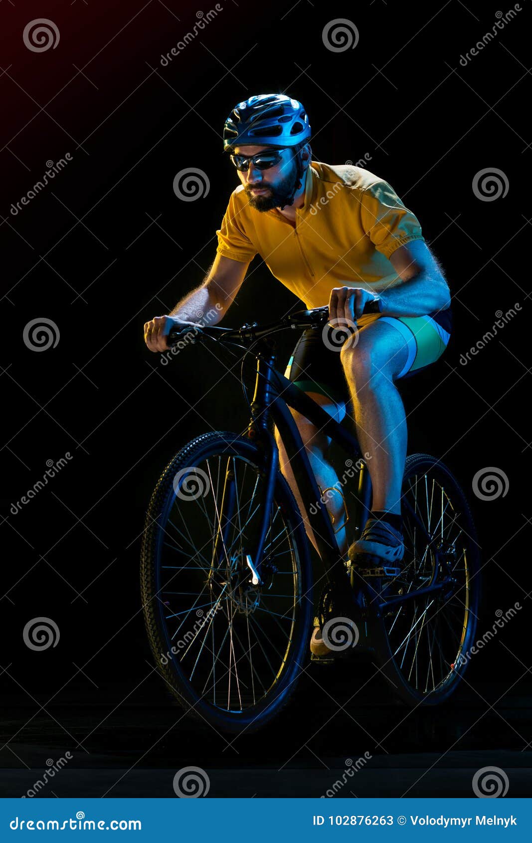 The Bicyclist on Black, Studio Shot. Stock Image - Image of pose ...