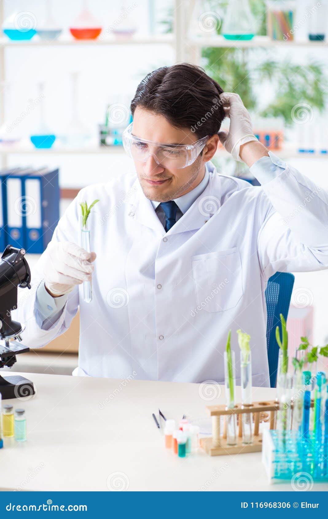 The Male Biochemist Working in the Lab on Plants Stock Photo - Image of ...