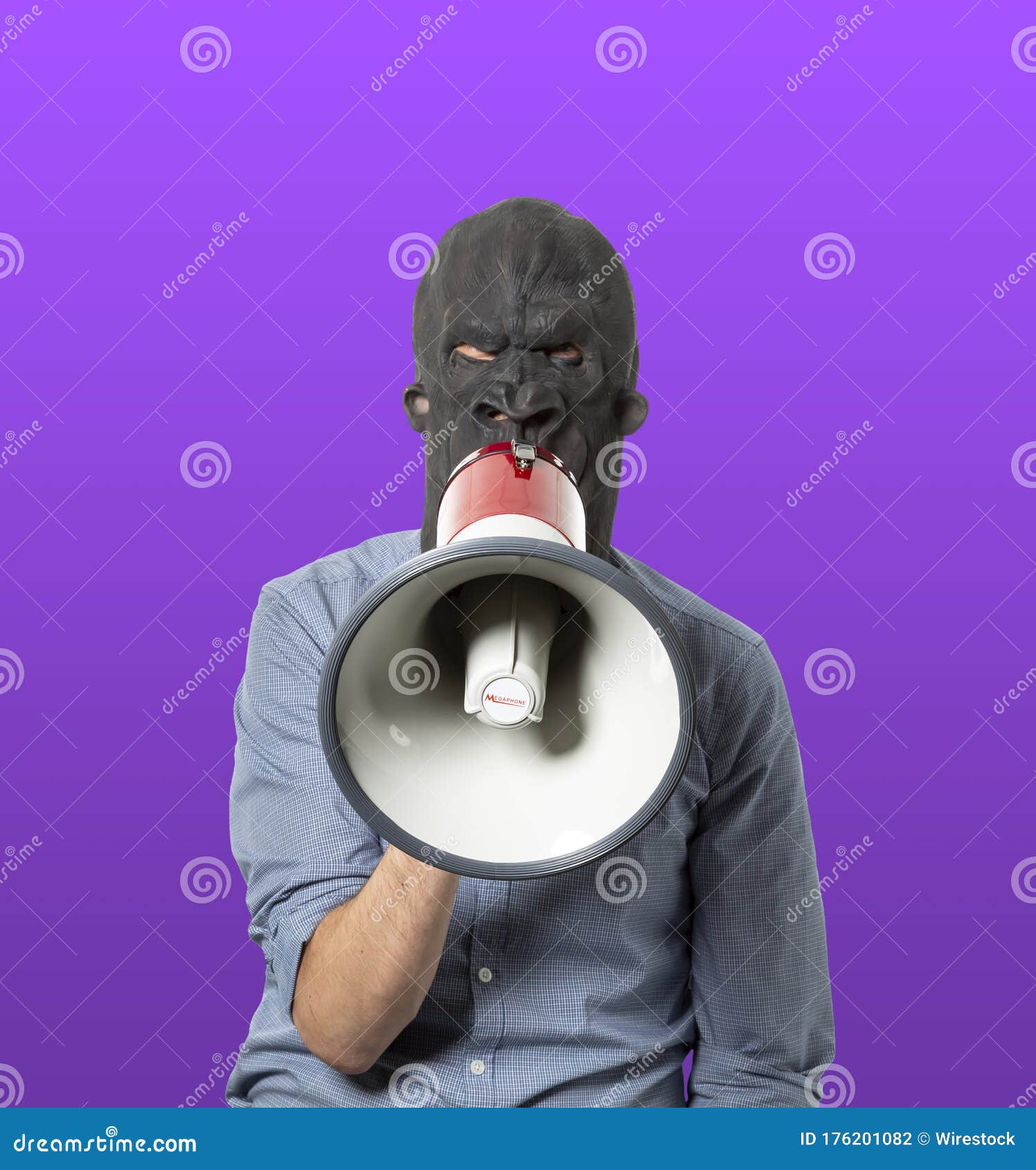 Male in a Black Angry Mask Talking on a Megaphone Stock Photo - Image ...
