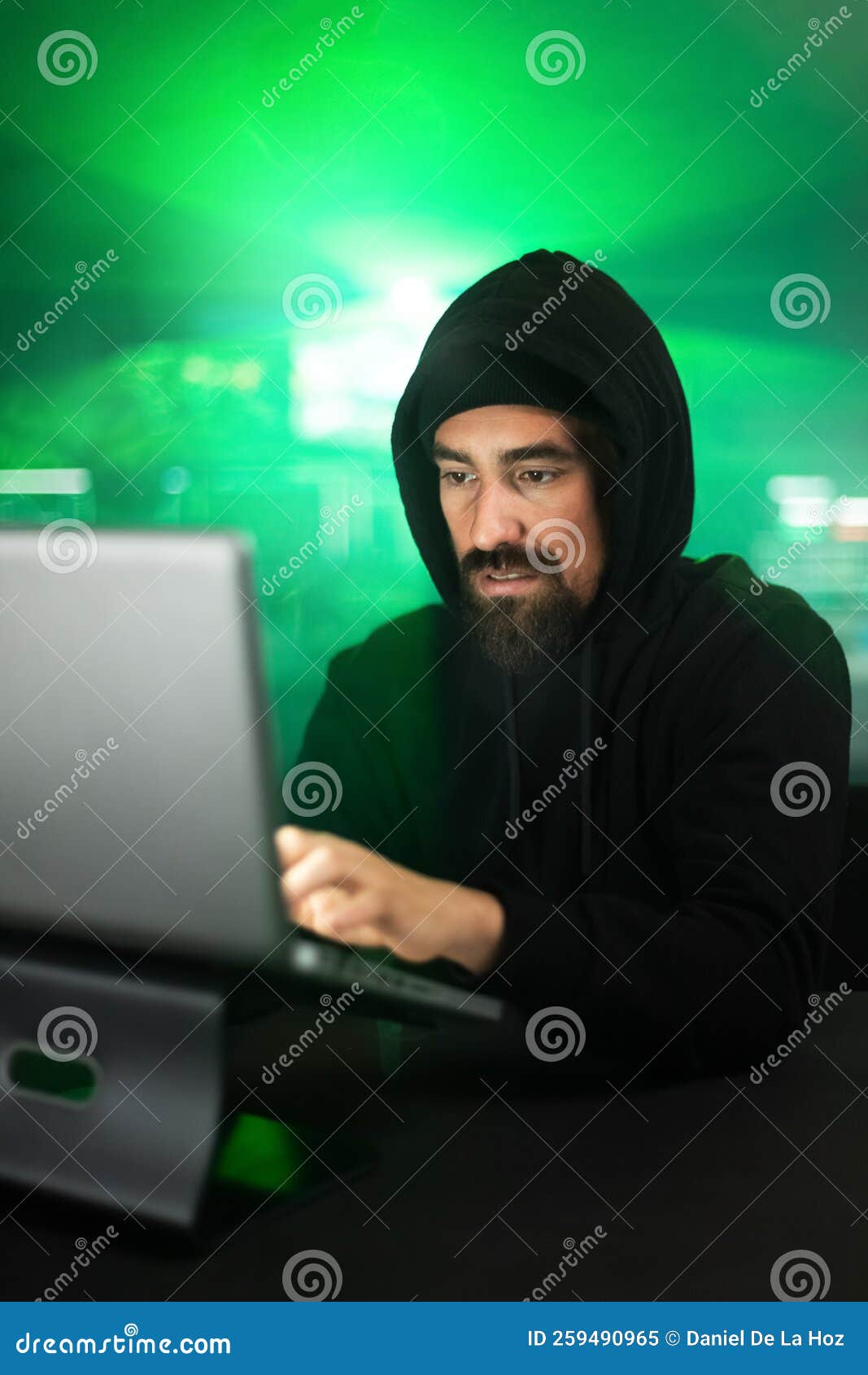 Male Black Hat Hacker Hacking Security Firewall Late in the Office ...