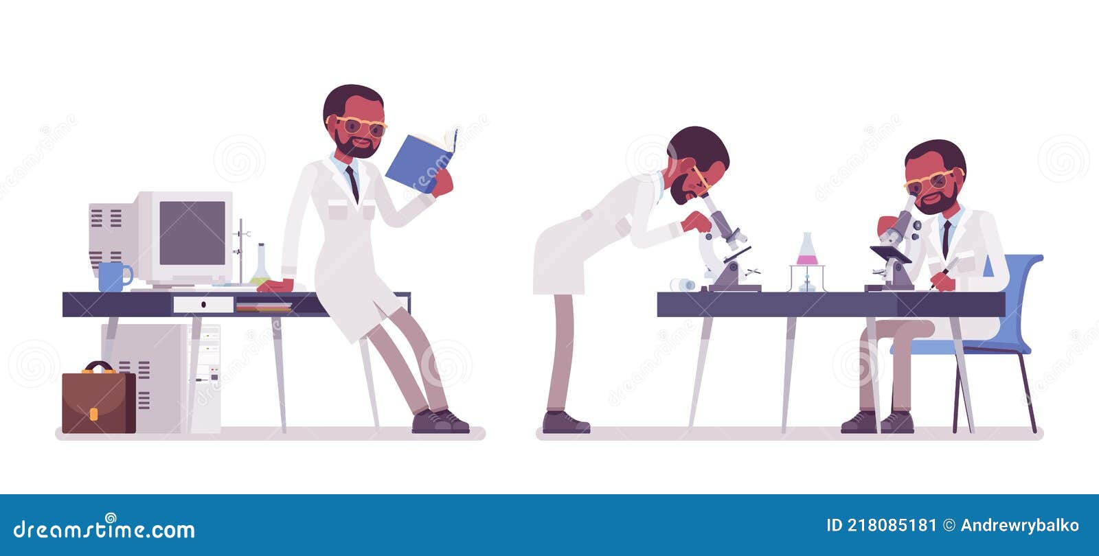 Male Black Scientist Working Stock Vector - Illustration of monitor ...