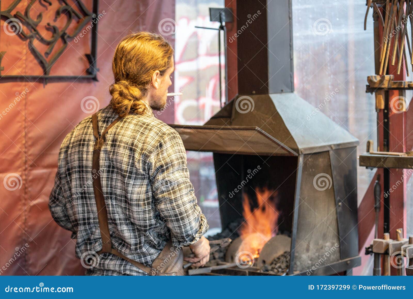 Male Blacksmith Working in Workshop, London. Concept Editorial Stock ...