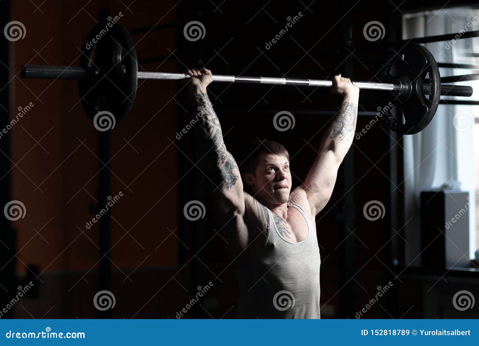 Male Bodybuilder Doing Exercises with a Barbell Stock Image - Image of ...