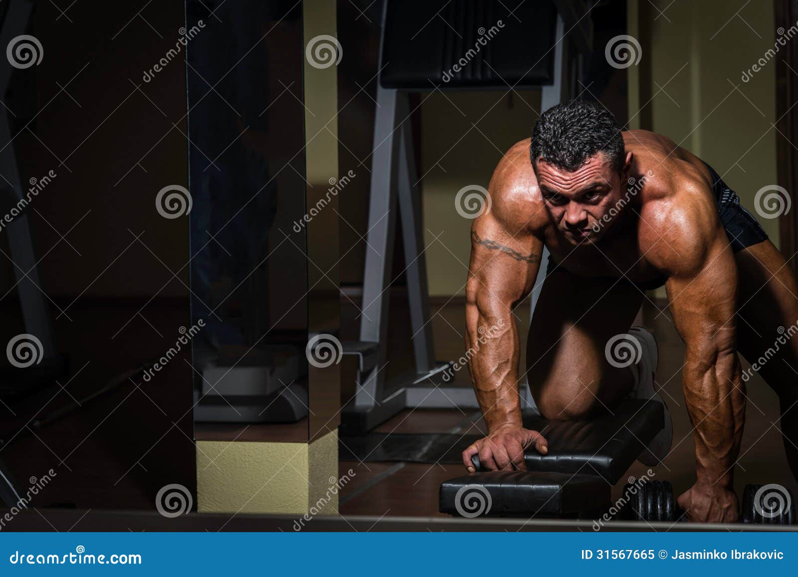 Male Bodybuilder Doing Heavy Weight Exercise for Back Stock Image ...