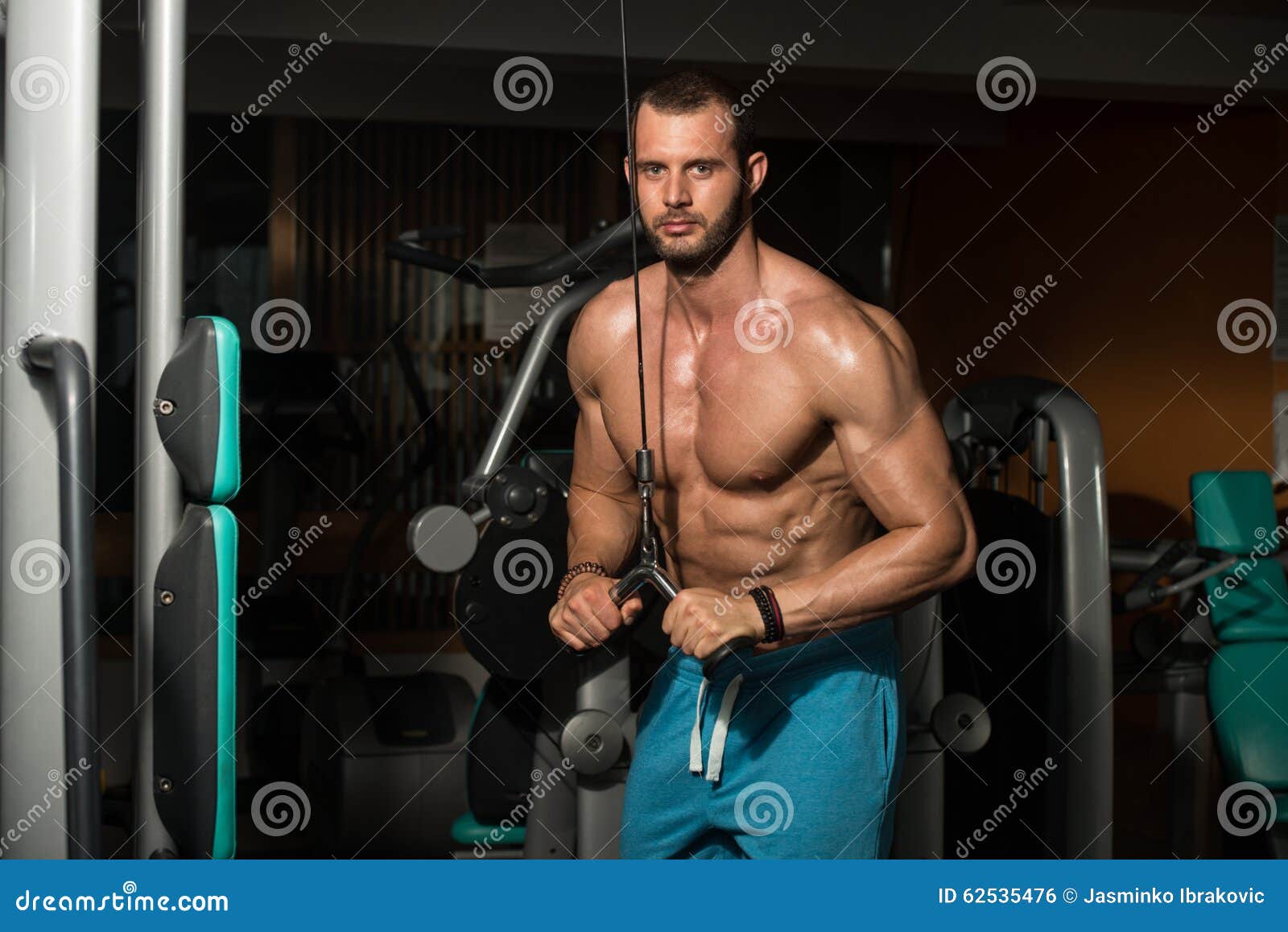 Male Bodybuilder Doing Heavy Weight Exercise for Triceps Stock Photo ...