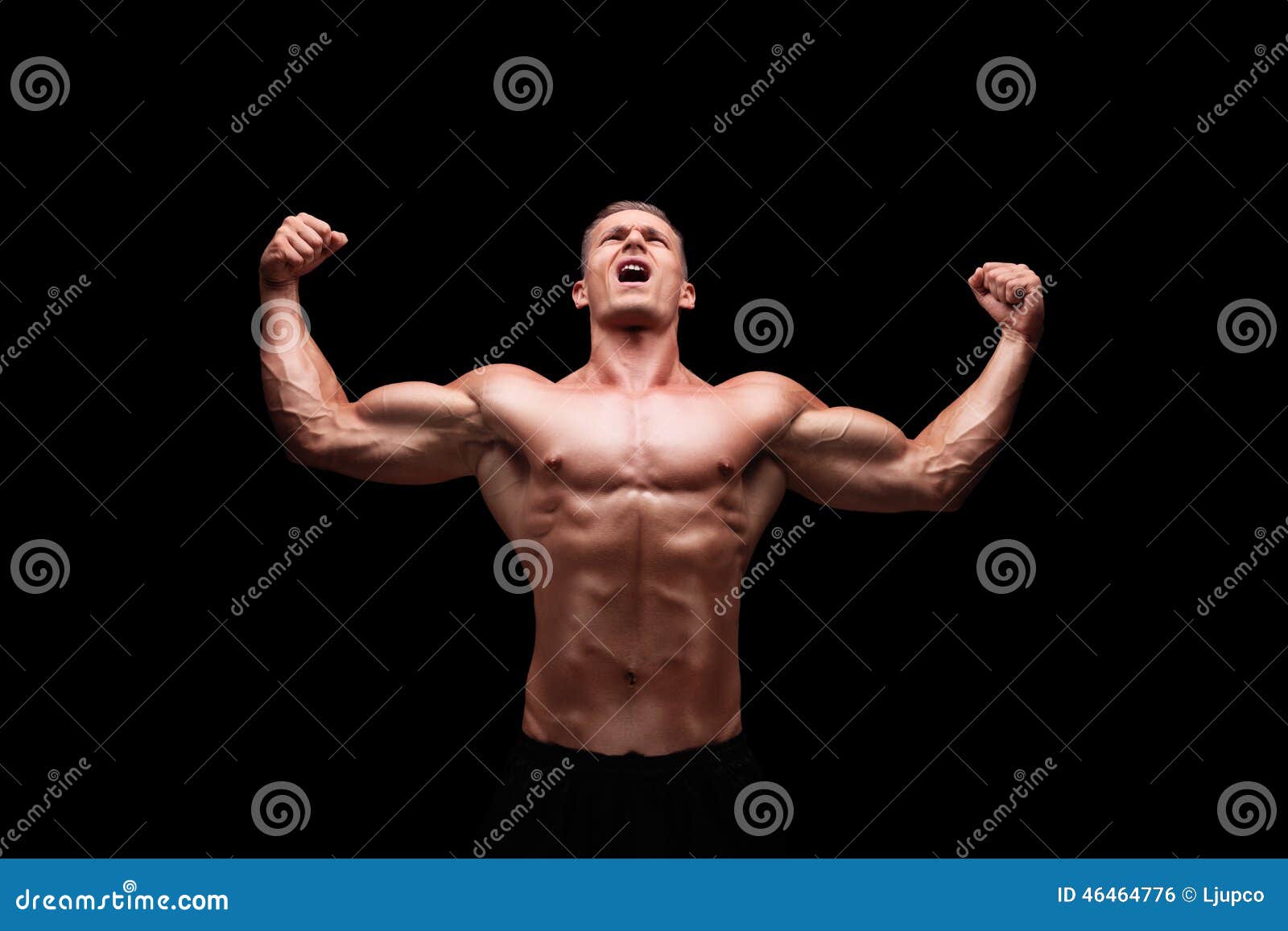Male Bodybuilder Gesturing Happiness Stock Photo - Image of muscular ...