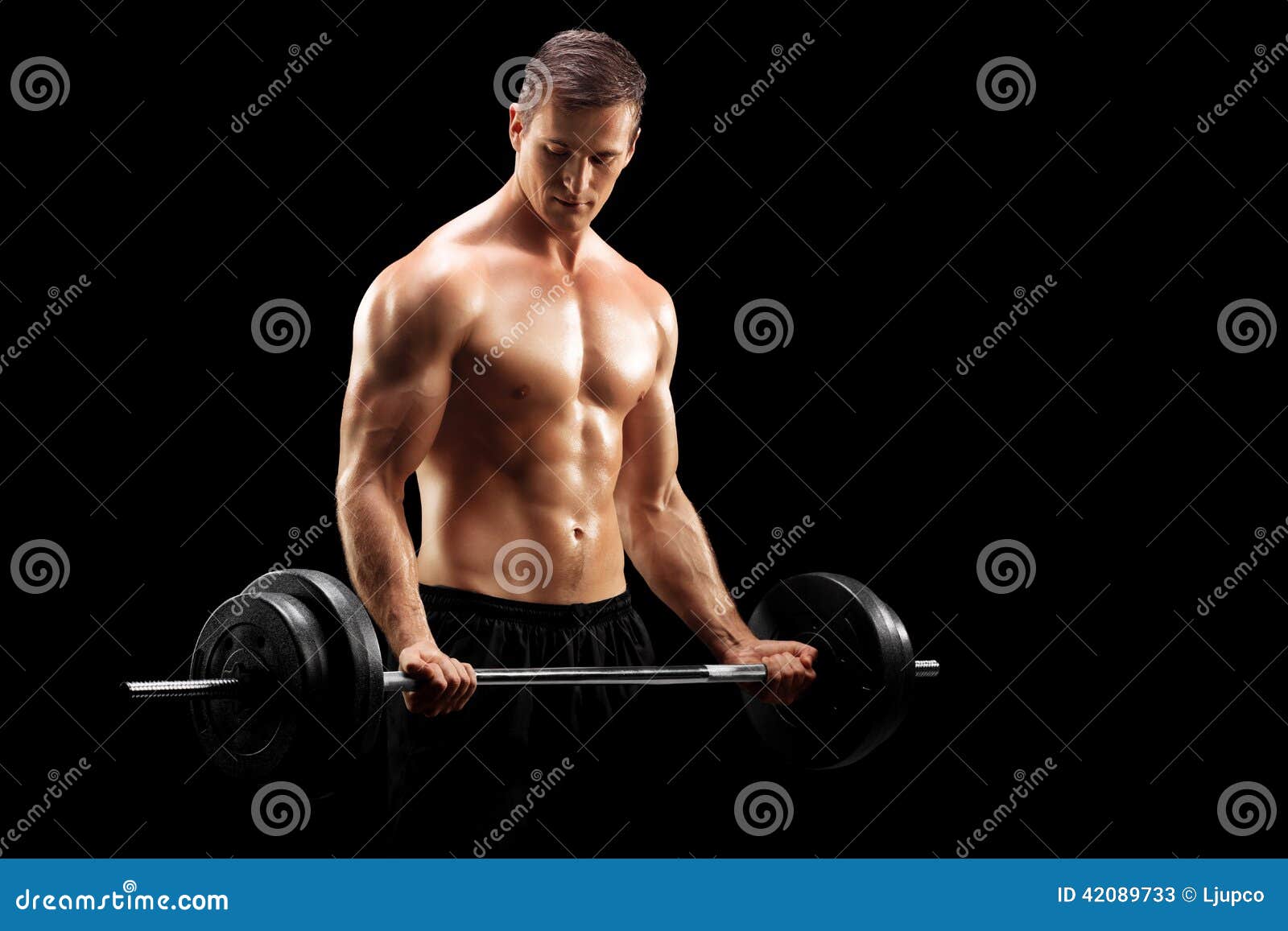 Male Bodybuilder Holding a Barbell Stock Image - Image of black ...
