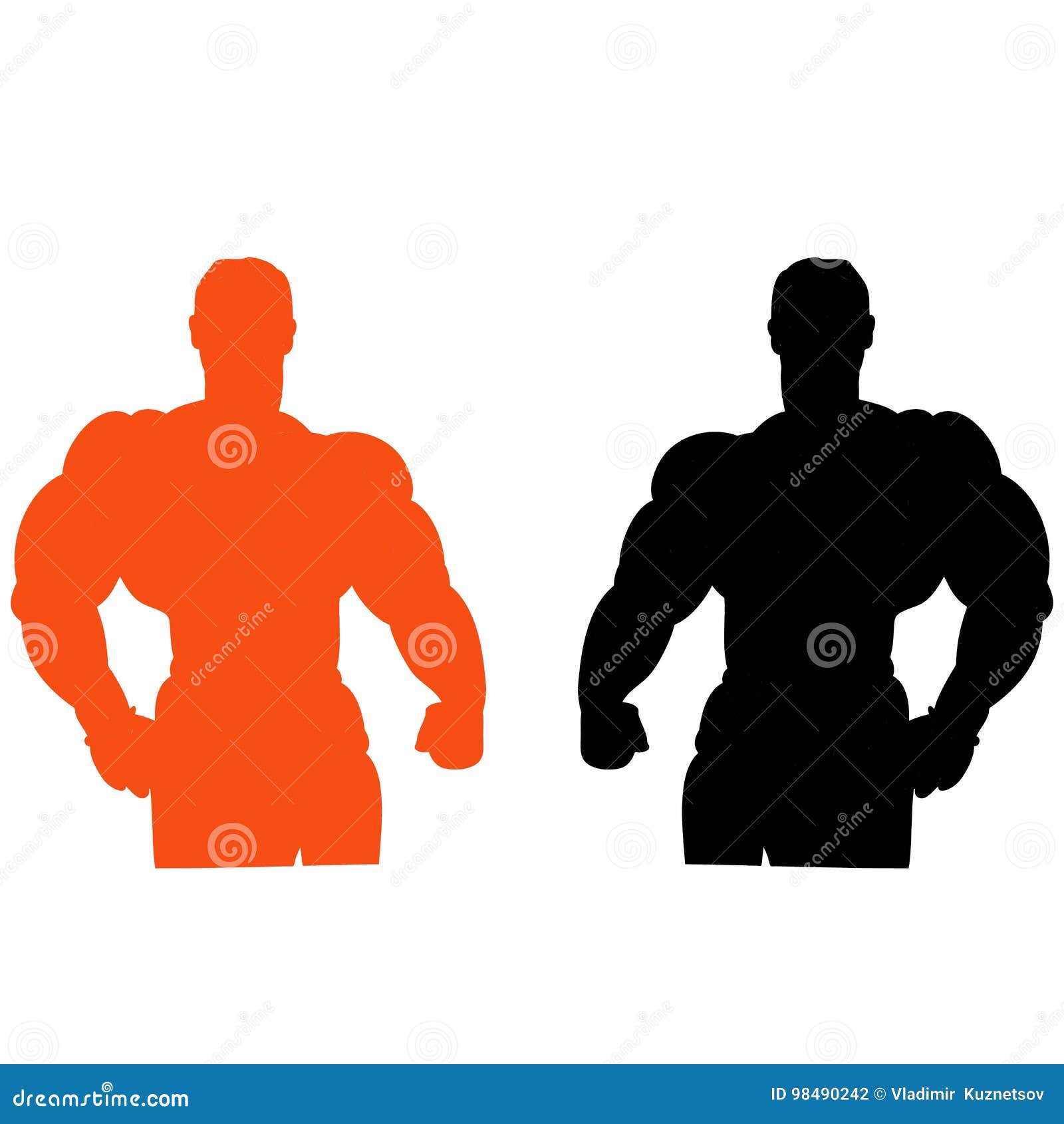 Male Bodybuilder Silhouette Orange and Black, on White Backgro Stock ...