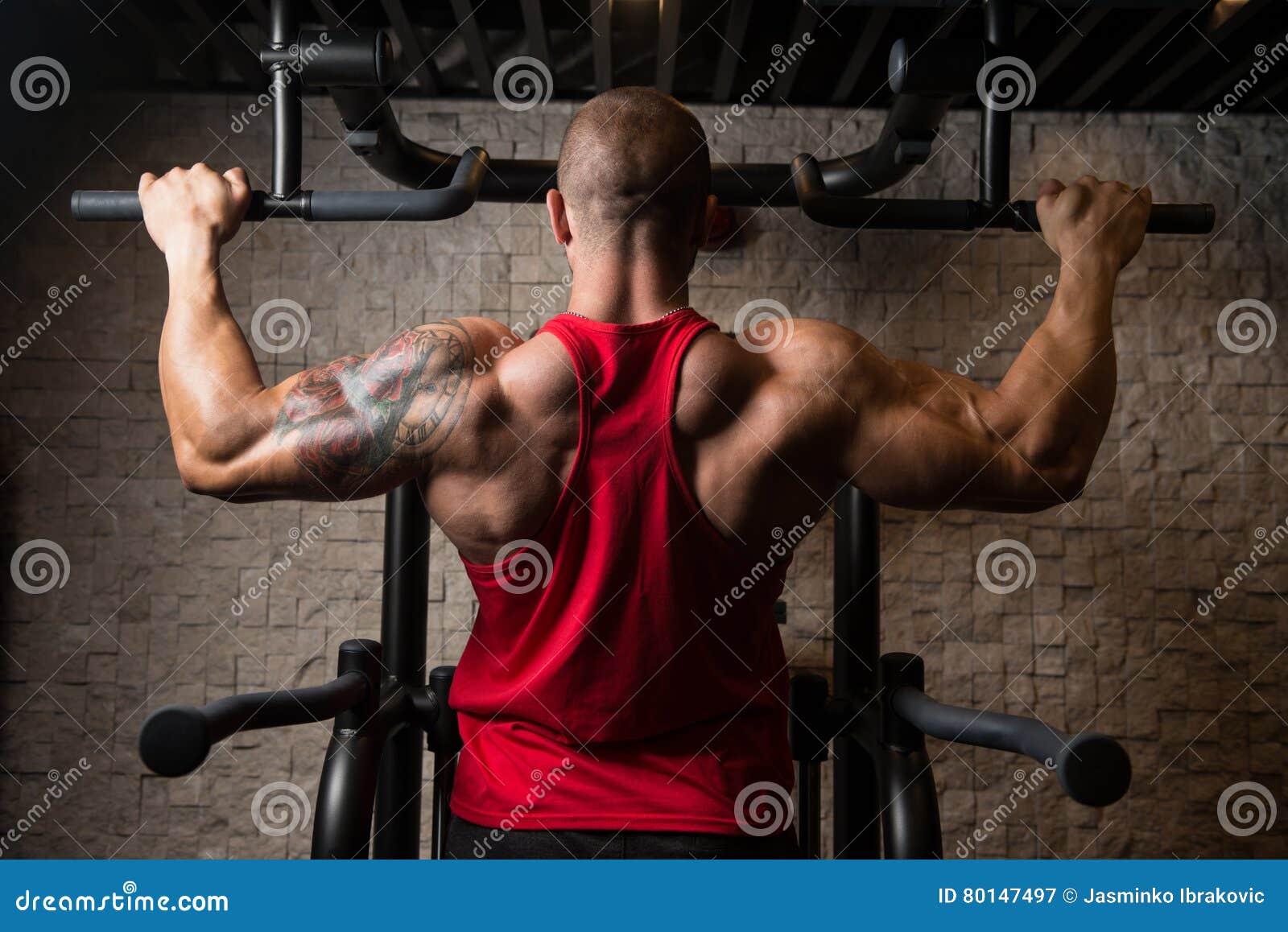 Male Bodybuilding Athlete Doing Pull Ups Stock Image - Image of indoors ...