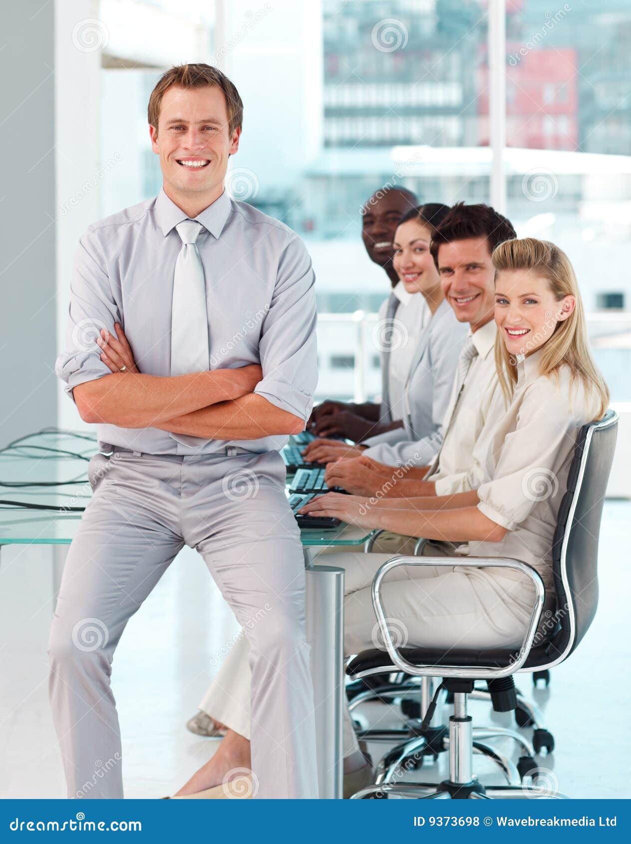 Male boss with his team stock photo. Image of communication - 9373698