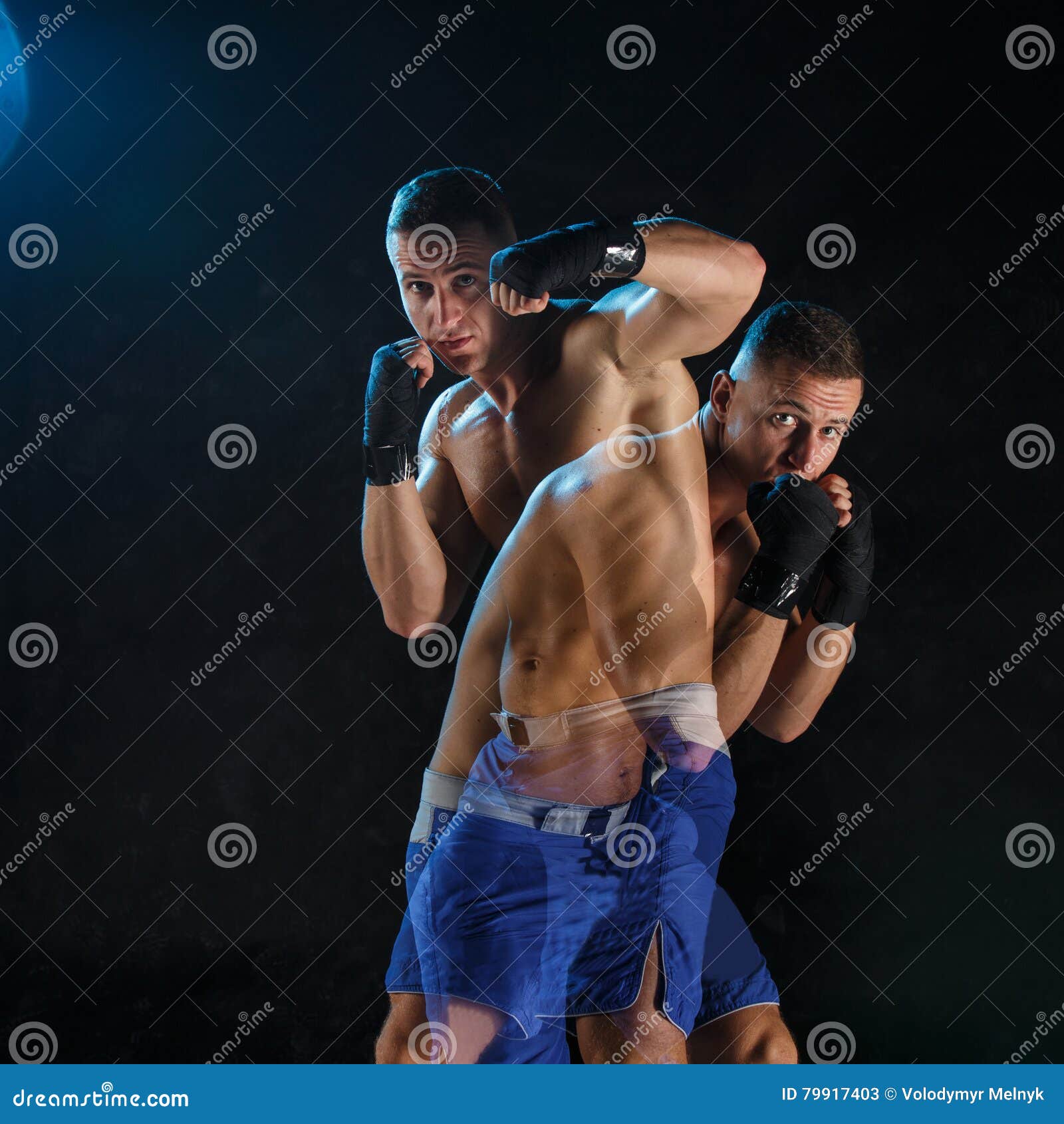 Male Boxer Boxing in a Dark Studio Stock Image - Image of aggression ...