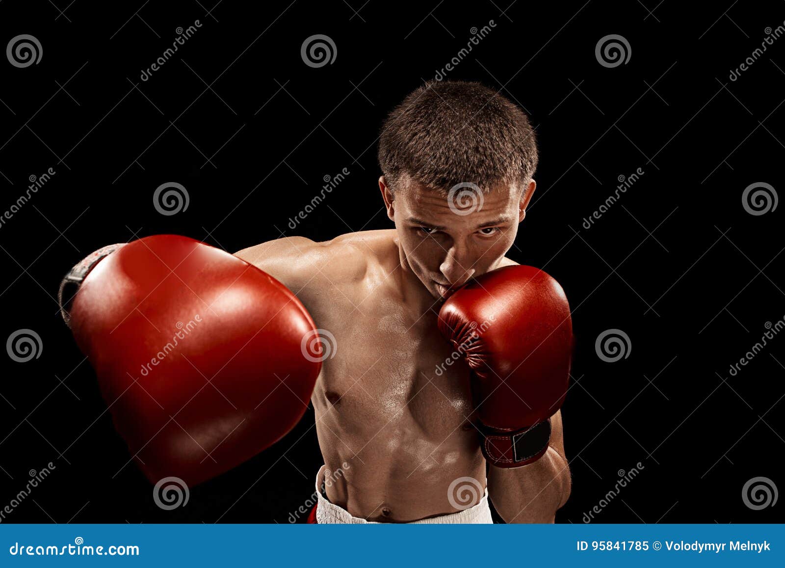 Male Boxer Boxing with Dramatic Edgy Lighting in a Dark Studio Stock ...