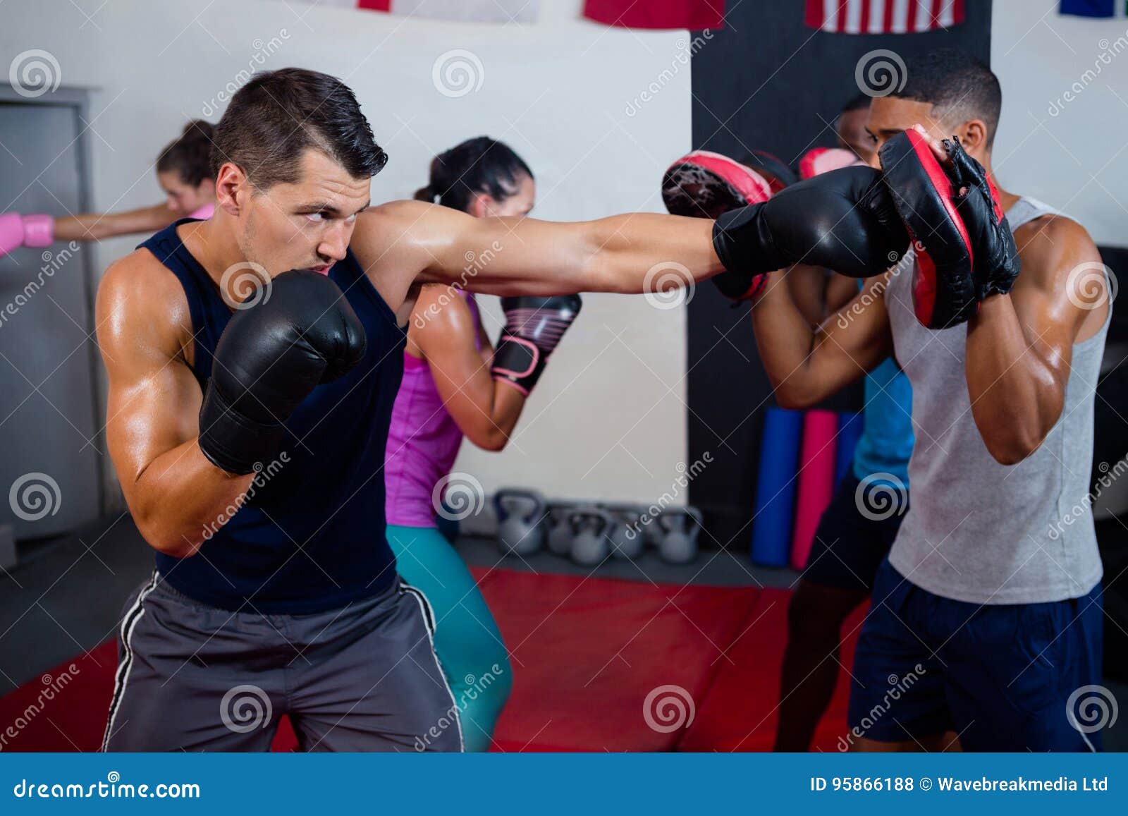 Male Boxer and Instructor Practicing with Boxing Stock Photo - Image of ...