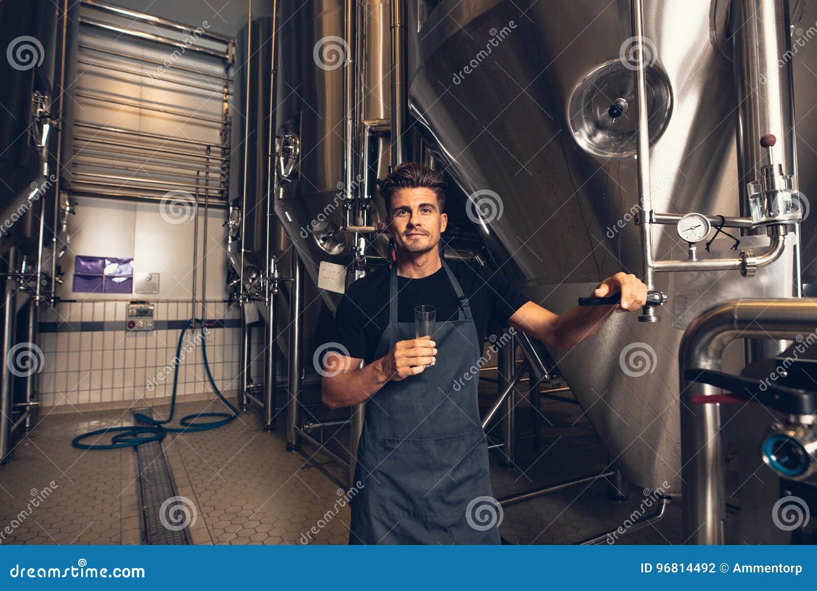 Male Brewer Standing by Tank in Brewery Stock Photo - Image of apron ...