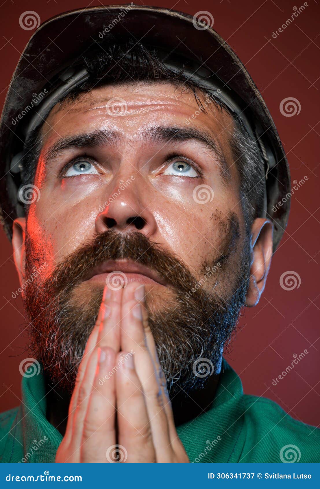 Male Builder, Architect or Engineer in Protective Hardhat Begging and ...