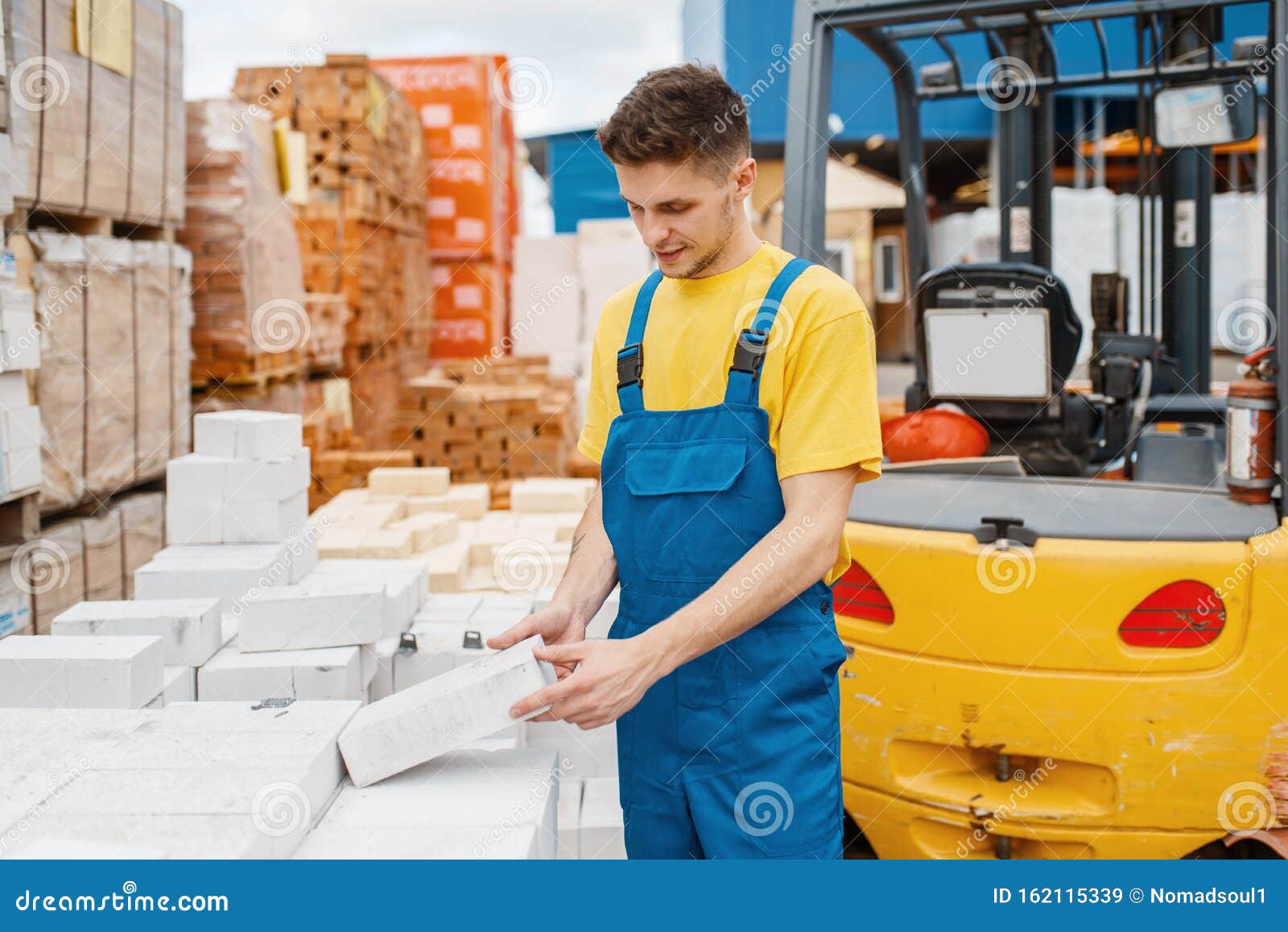 Male Builder Choosing Bricks in Hardware Store Stock Image - Image of ...