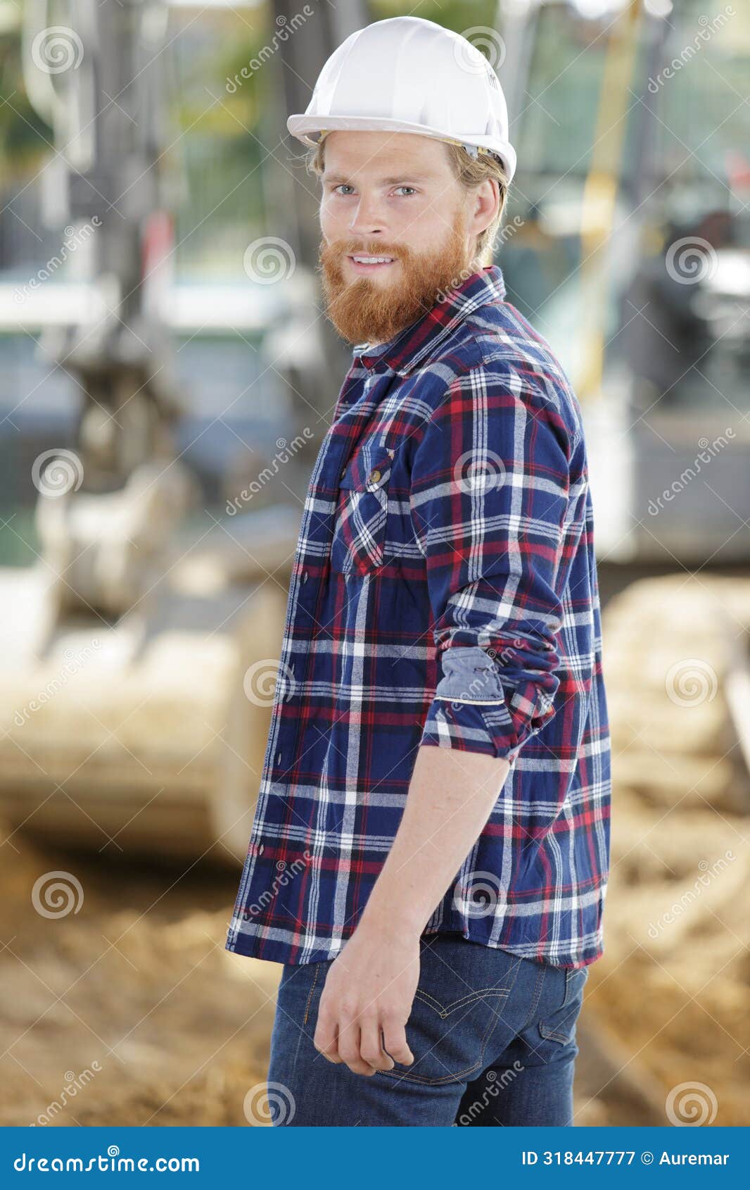 Male Builder on Construction Site Stock Image - Image of safety ...