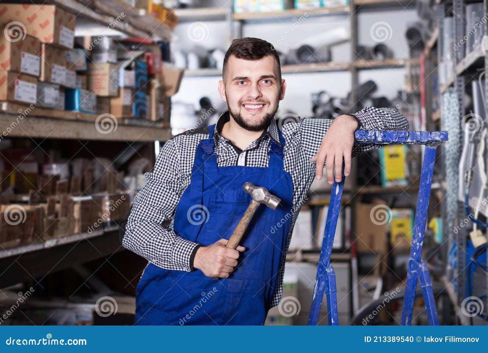 Male Builder Demonstrating His Constructing Tools Stock Photo - Image ...