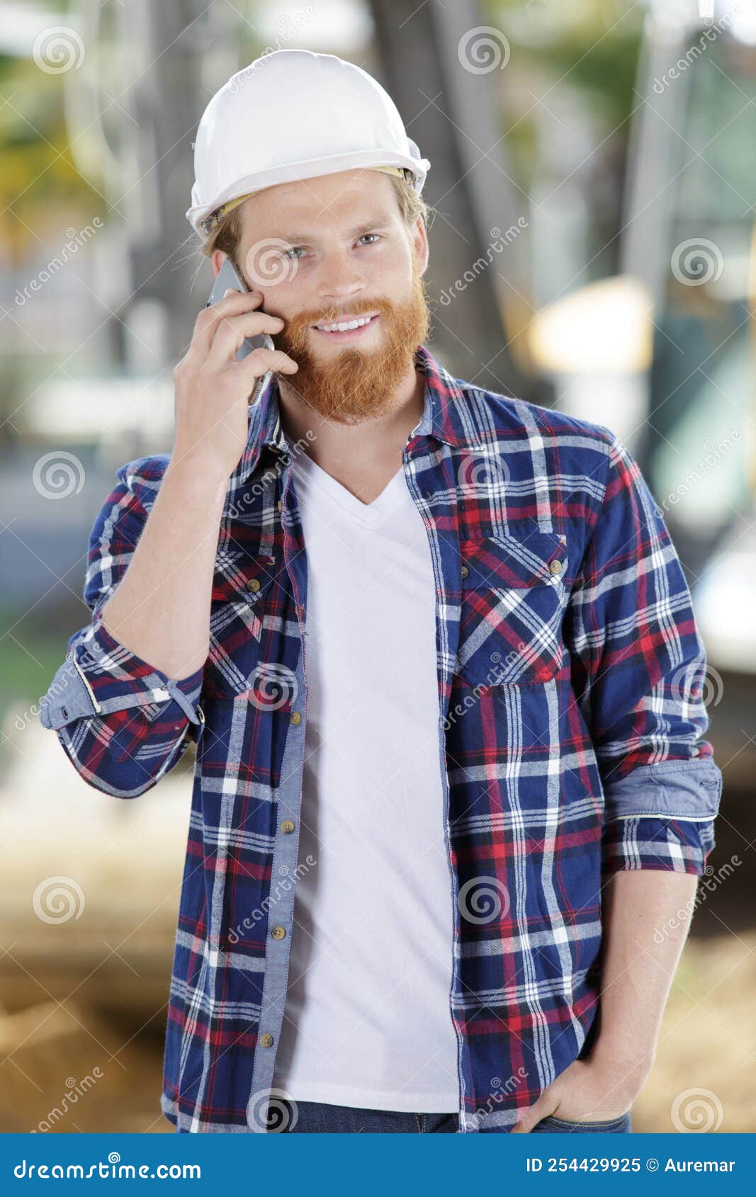 Male Builder Foreman on Phone Stock Image - Image of concerned ...