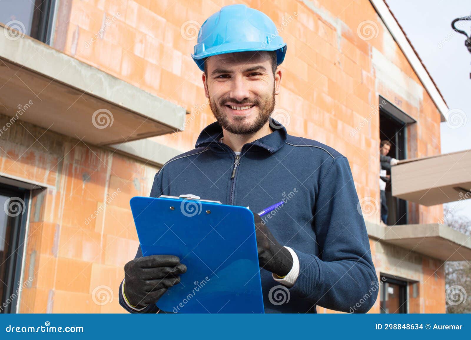 Male Builder Holds Clipboard Estimated Property Value Concept Stock Photo - Image of cost ...
