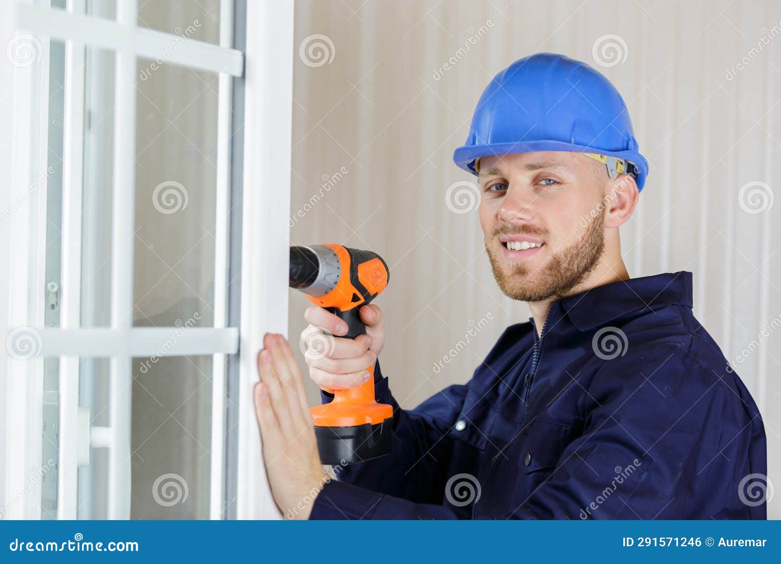 Male Builder Installing Window Stock Photo - Image of indoor ...