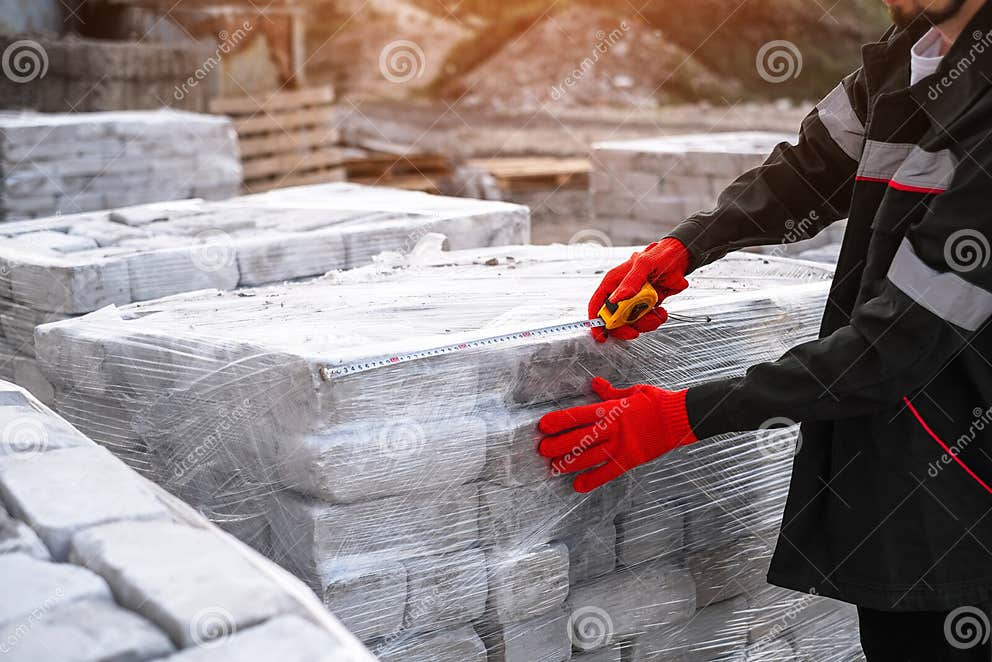 Builder Packs Bricks for Export Stock Image - Image of equipment ...