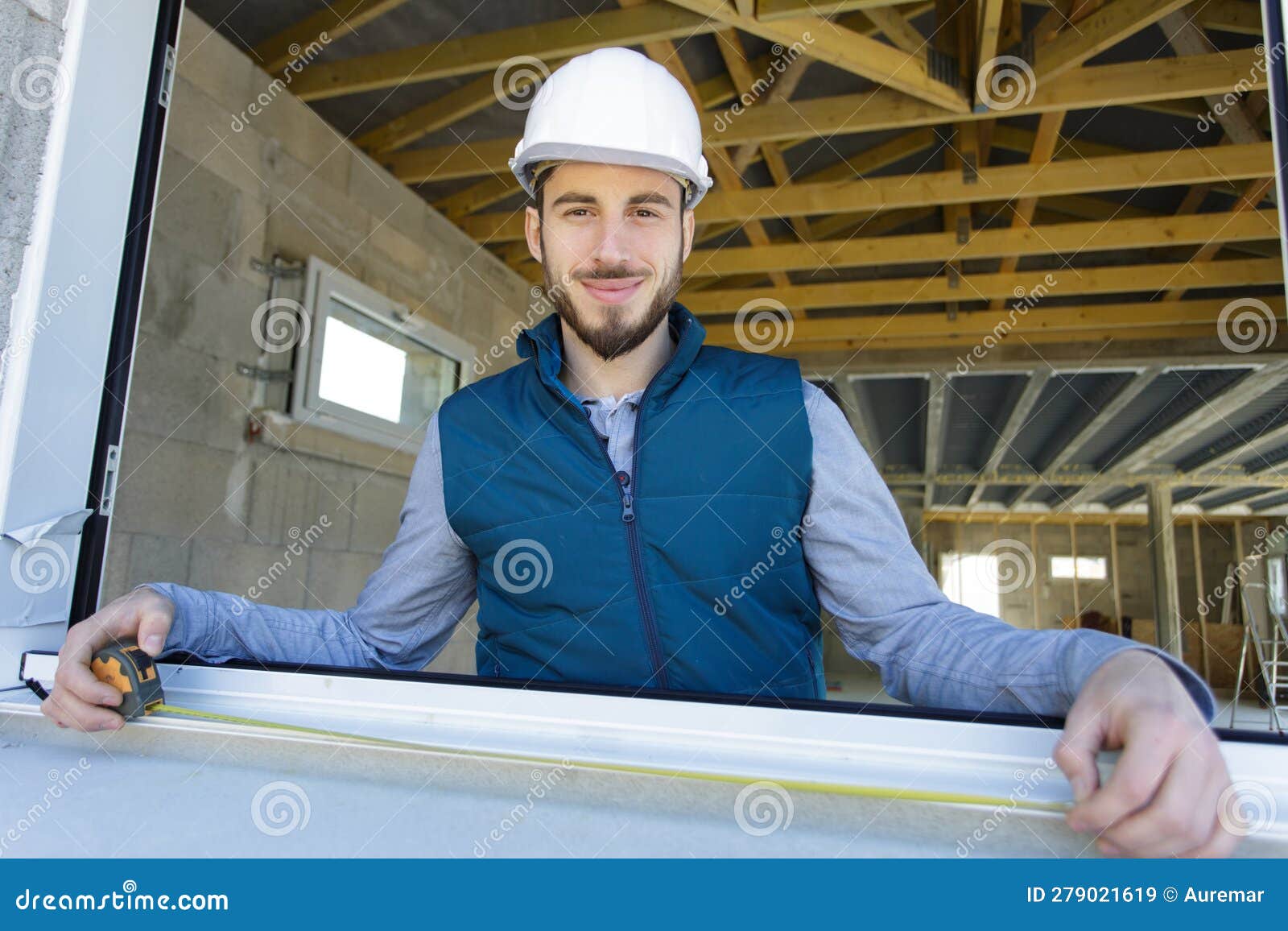 Male Builder Measuring Window Stock Image - Image of ruler, measurement ...