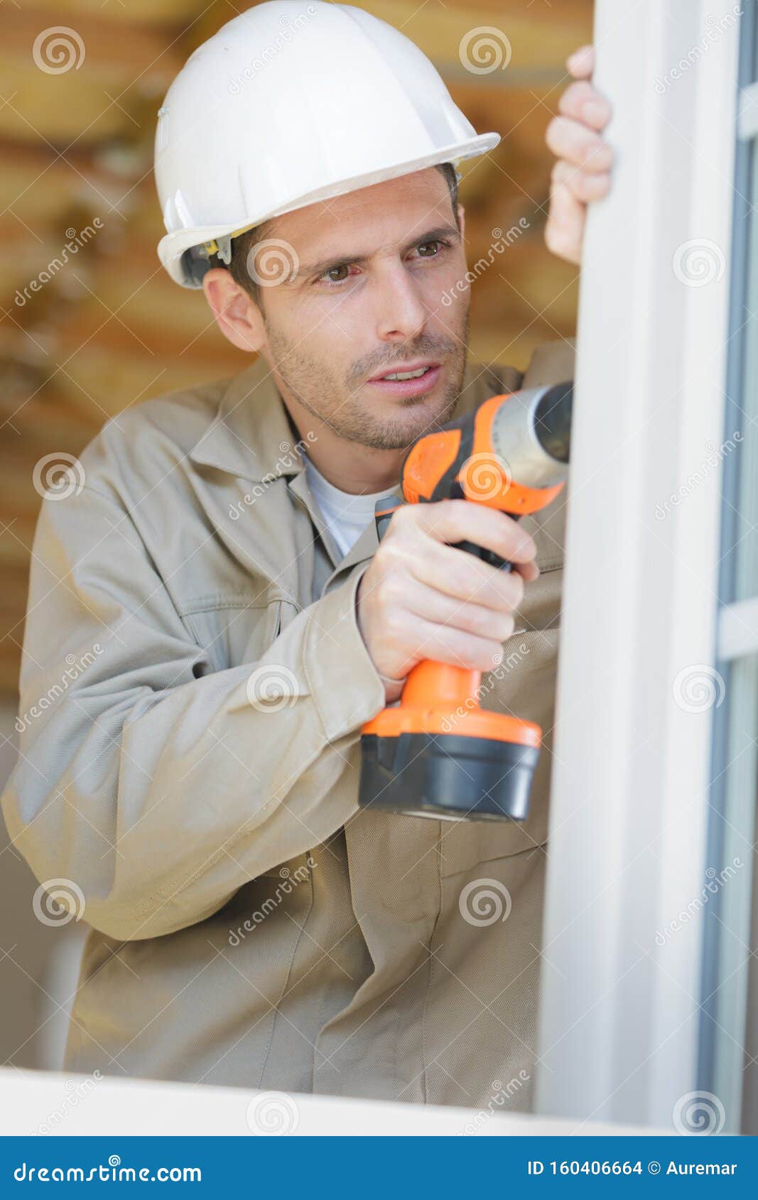 Male Builder during Process Windows Installation Stock Photo - Image of ...