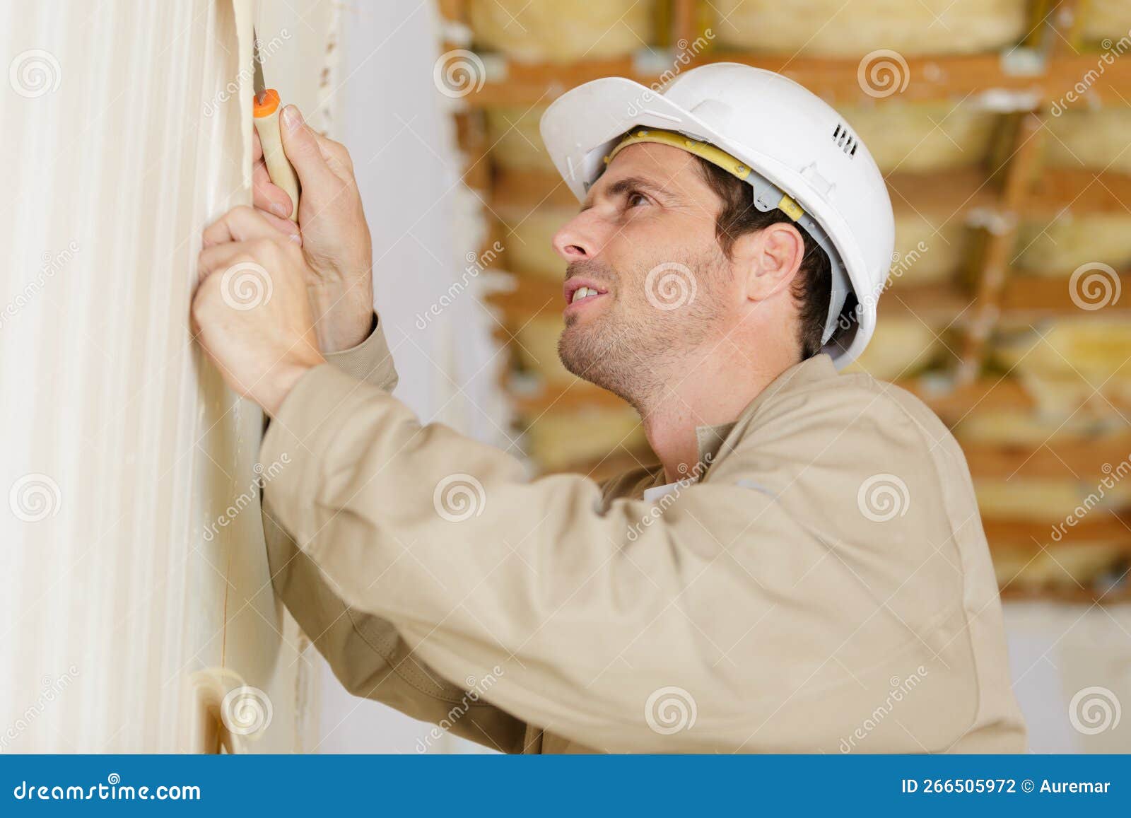 Male Builder Removing Old Wallpaper for Redecorating Stock Photo ...