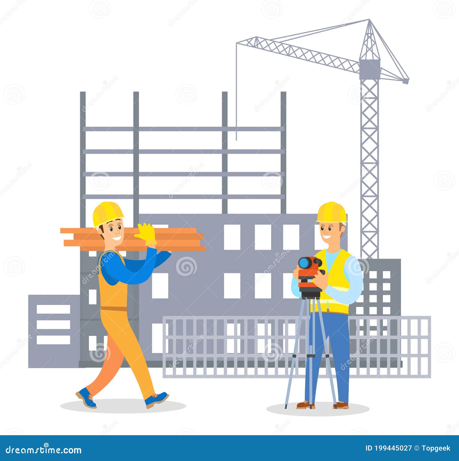 Male Surveyor Measuring Land Using A Theodolite. Simple Flat ...