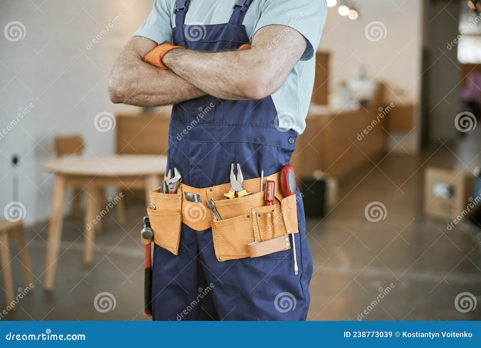 Male Builder Wearing Tool Belt with Instruments Stock Image - Image of ...