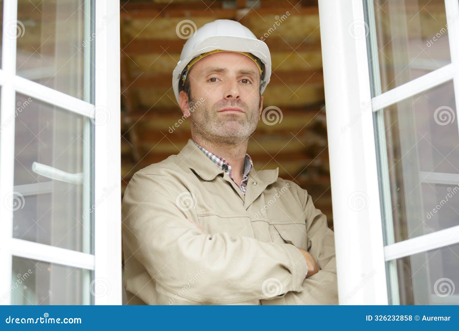 Male Builder during Window Installation Process Stock Photo - Image of ...