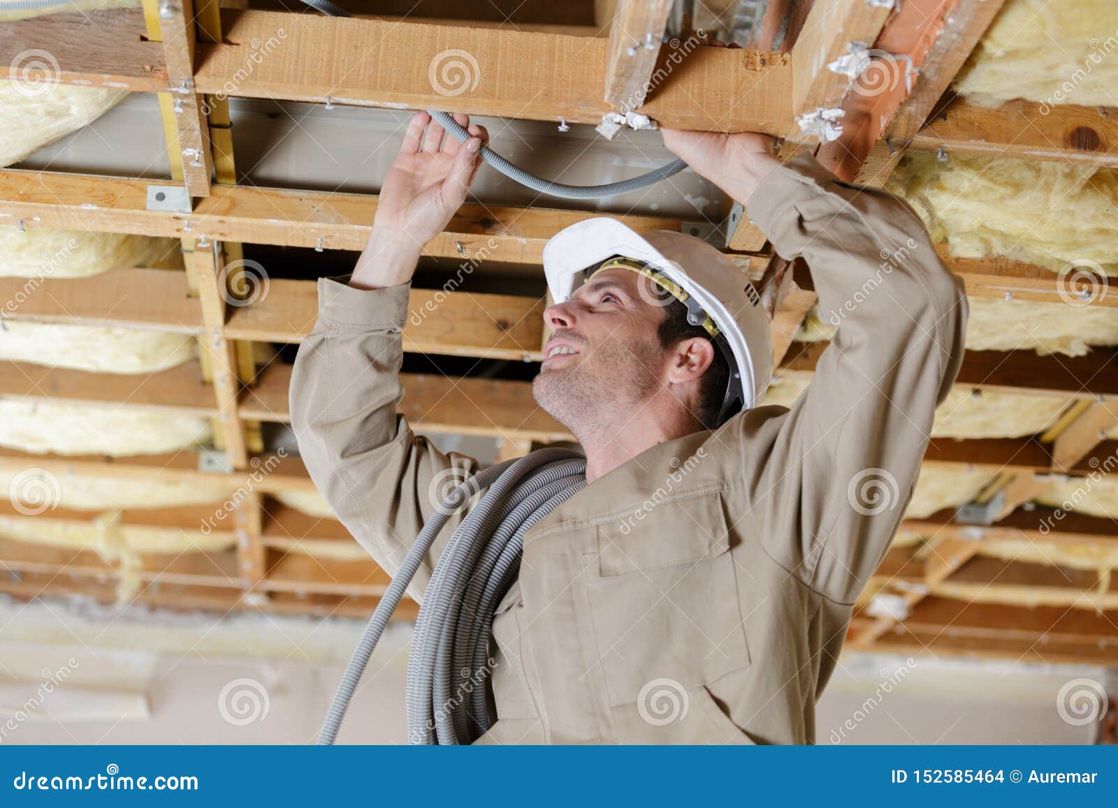 Male Builder Wiring Inside Ceiling Stock Photo - Image of rewiring ...