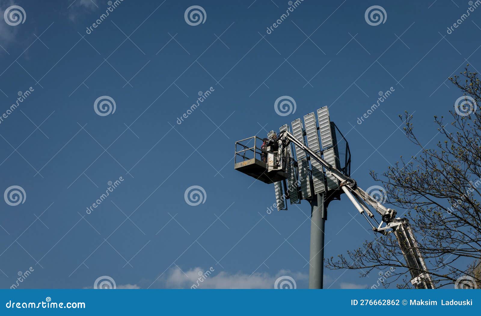 Male Builder Work at Height in a Lifting Cradle Stock Photo - Image of ...