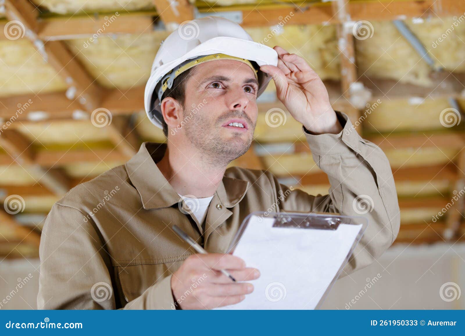 Male Builder Working Indoors Stock Image - Image of roofing, frame ...