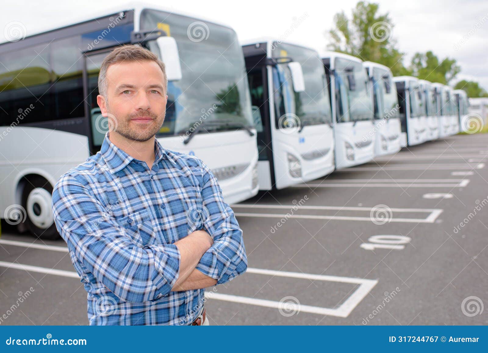 Male Bus Driver Next To Buses Stock Image - Image of road, number ...
