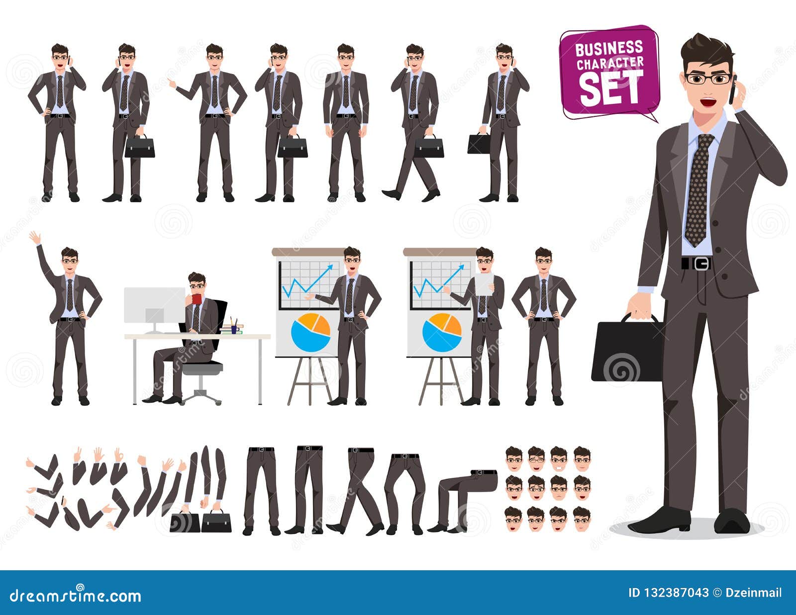 Male Business Character Calling Vector Set. Standing Business Man ... Male Business Character Calling Vector Set. Standing Business Man ...