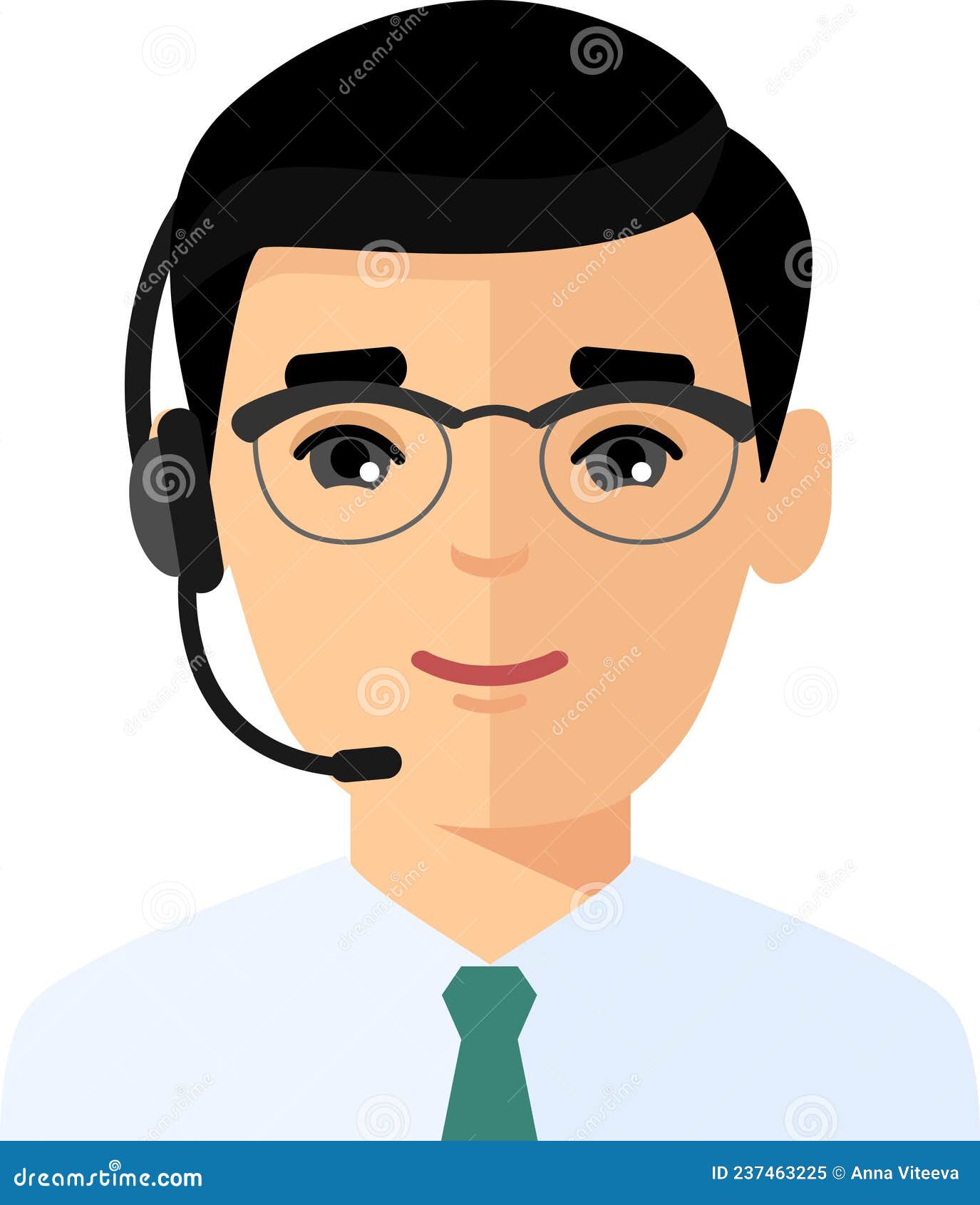 Male Call Center Avatar with Headphones Microphone. Stock Vector ...