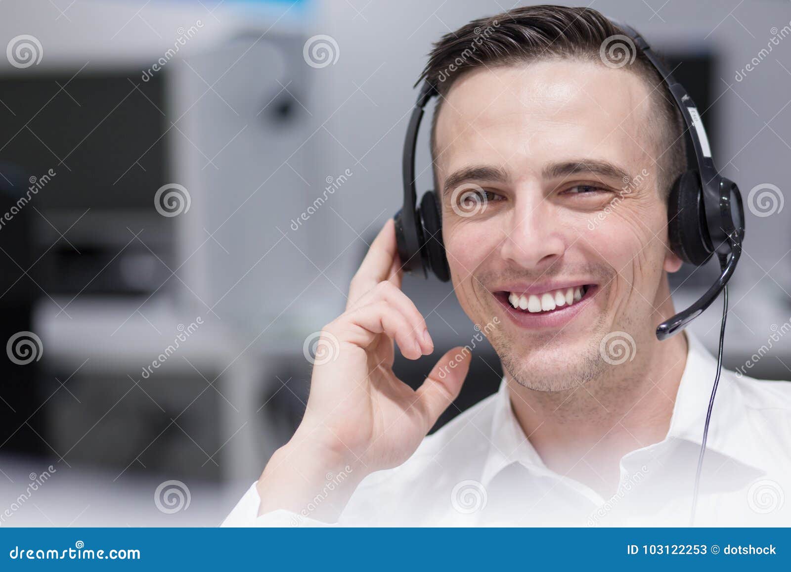 Male Call Centre Operator Doing His Job Stock Image - Image of ...