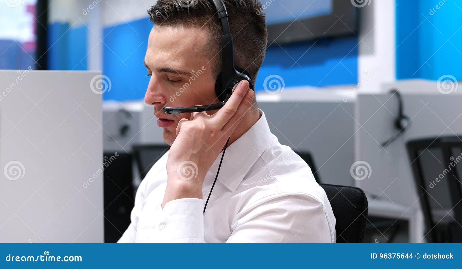 Male Call Centre Operator Doing His Job Stock Photo - Image of business ...