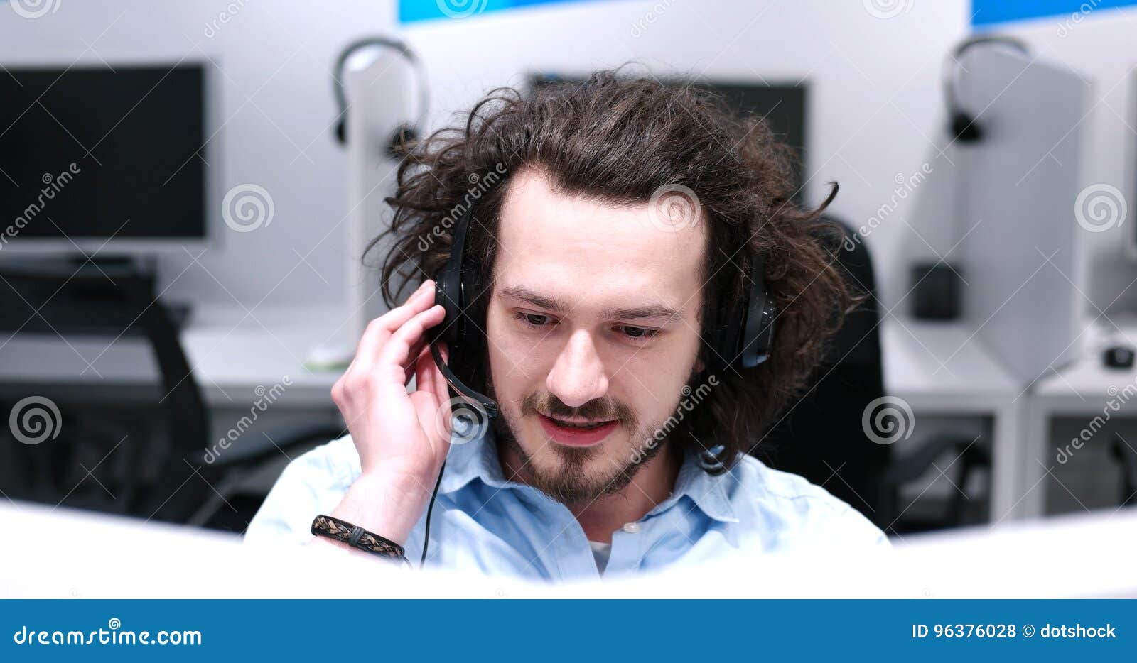 Male Call Centre Operator Doing His Job Stock Photo - Image of contact ...