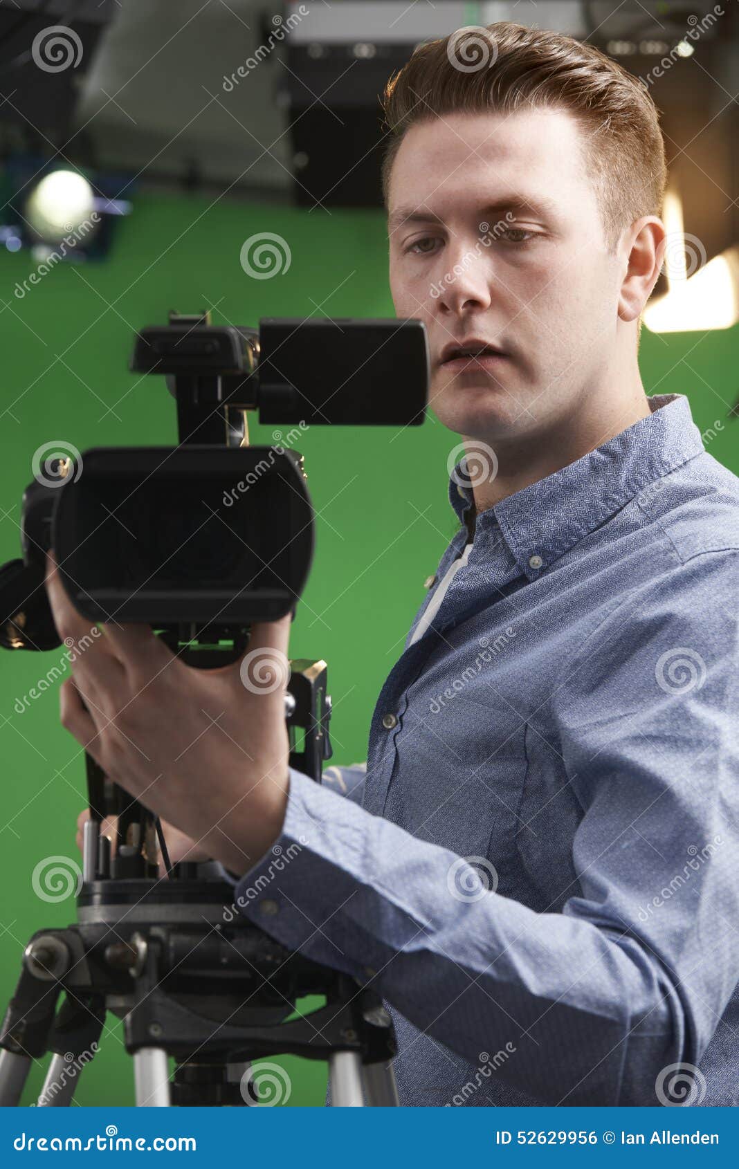 Male Camera Operator in Television Studio Stock Photo - Image of ...