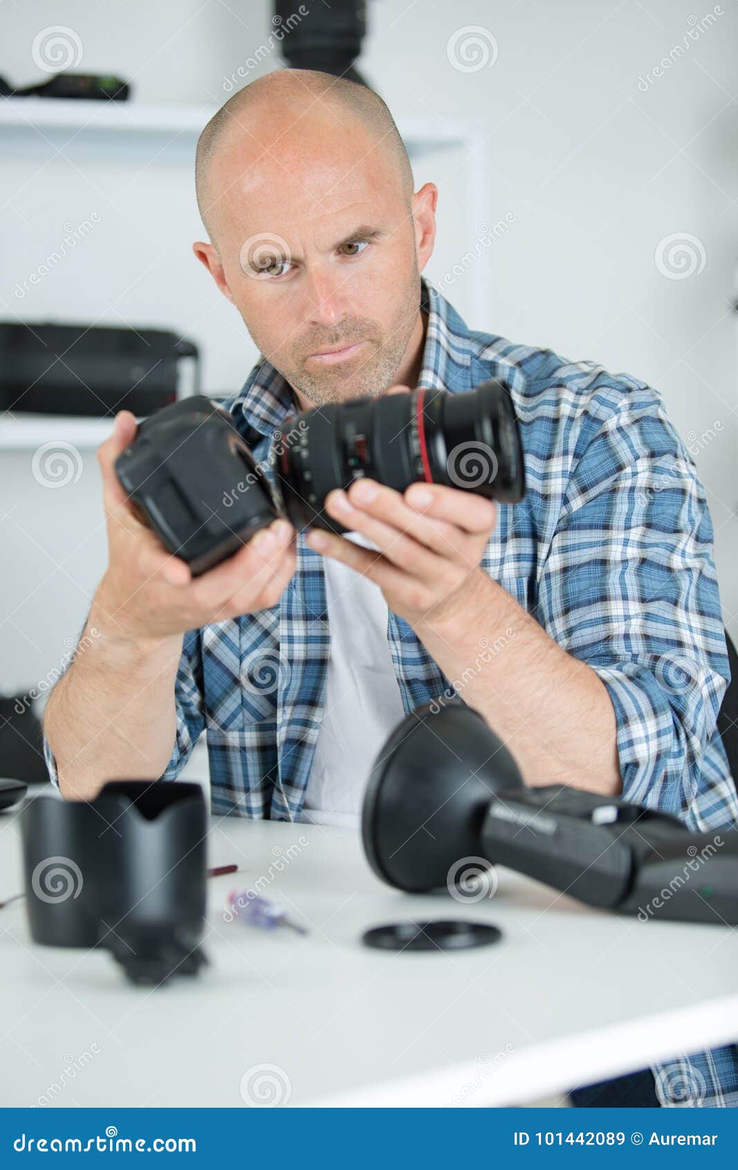 Male Camera Technician Assembling Cam Stock Image - Image of optic ...