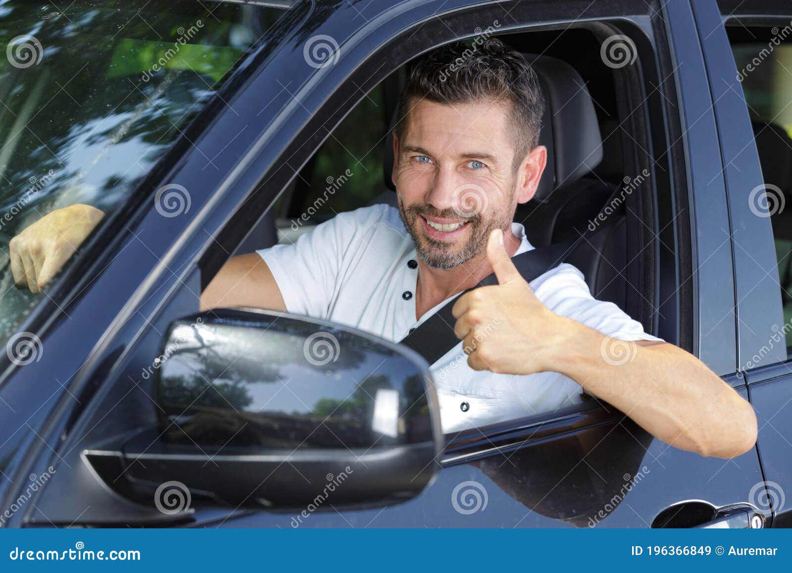 Male Car Driver Making Thumbs Up Gesture Stock Image - Image of ...