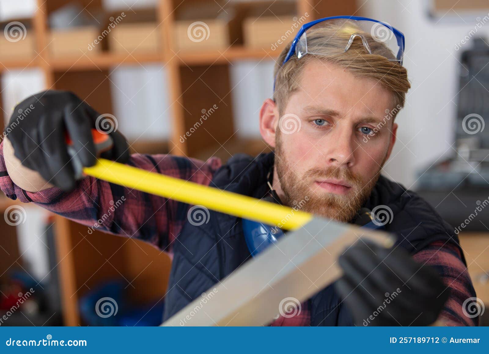 Male Carpenter at Interior Wood Door Installation Stock Photo - Image ...